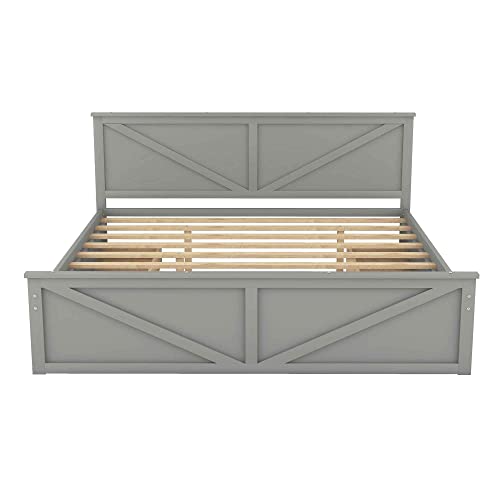 ATY King Size Platform Bed with 4 Storage Drawers, Wooden Bedframe w/Headboard and Support Legs, for Livingroom, Bedroom, Guestroom, No Box Spring Needed, Gray