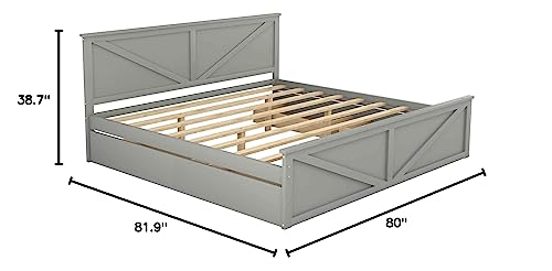 ATY King Size Platform Bed with 4 Storage Drawers, Wooden Bedframe w/Headboard and Support Legs, for Livingroom, Bedroom, Guestroom, No Box Spring Needed, Gray