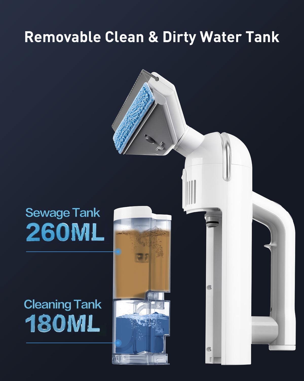 Window Vacuum Squeegee, Cordless Window Vacuum 3 in 1 Window Vac Window Vacuum Cleaning Tool with 260ml Water Tank for Glass Doors Shower Car Window Mirror