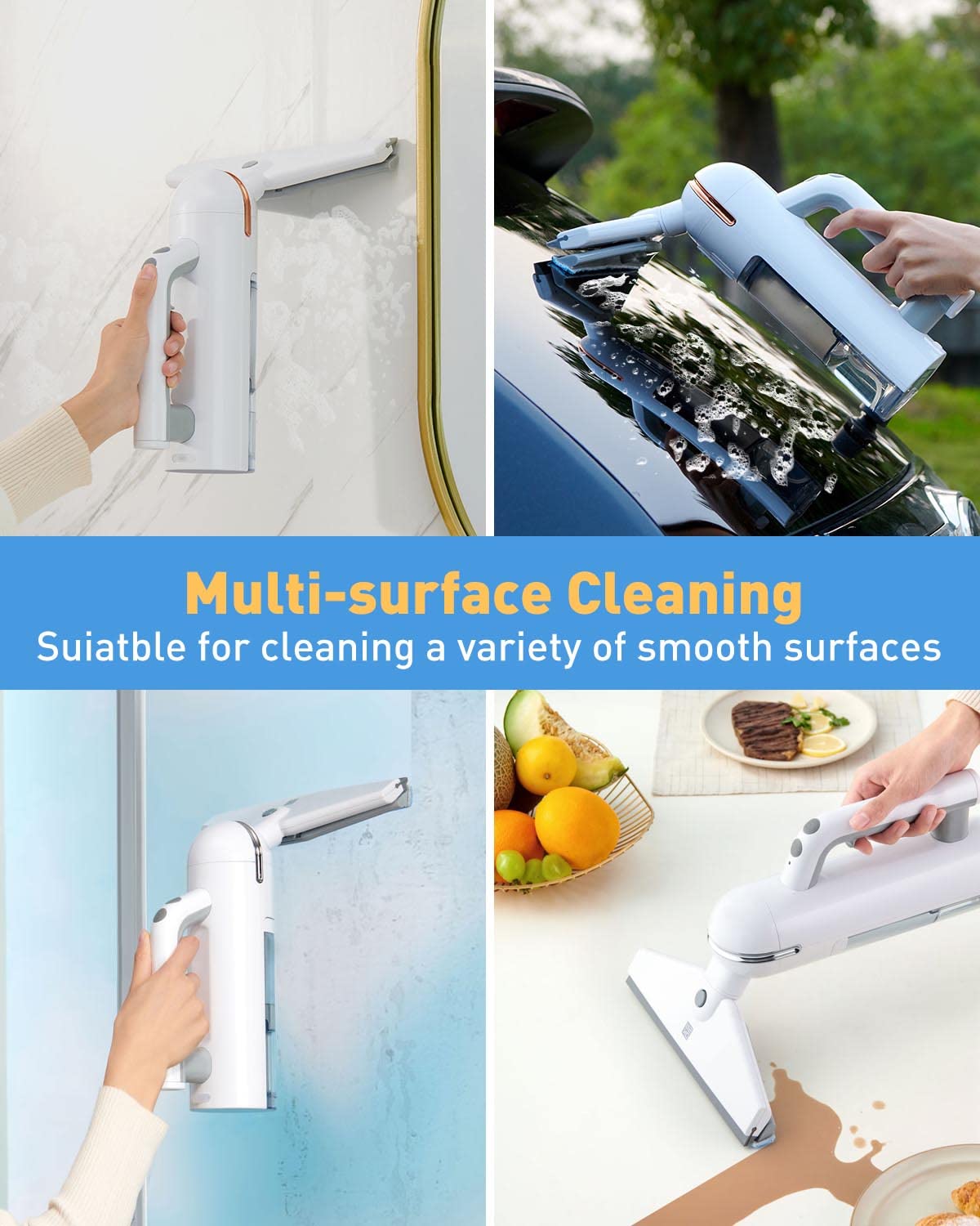 Window Vacuum Squeegee, Cordless Window Vacuum 3 in 1 Window Vac Window Vacuum Cleaning Tool with 260ml Water Tank for Glass Doors Shower Car Window Mirror