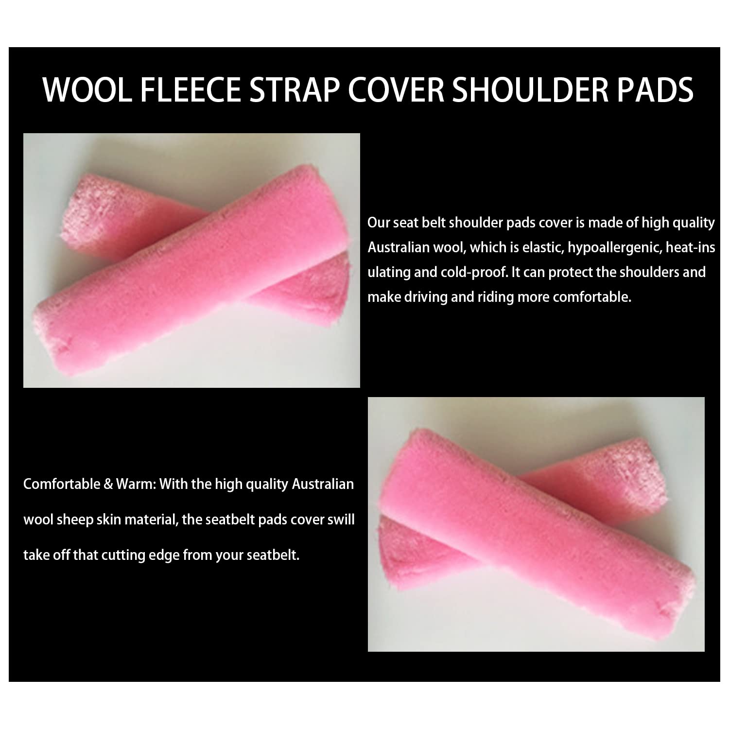 AICEL Soft Faux Sheepskin Car Seat Belt Cover, Shoulder Pad for Auto Seatbelt, Automotive Interior Accessories, Universal Cushion for Vehicles Camera Backpack Straps, Comfortable Driving (Pink)