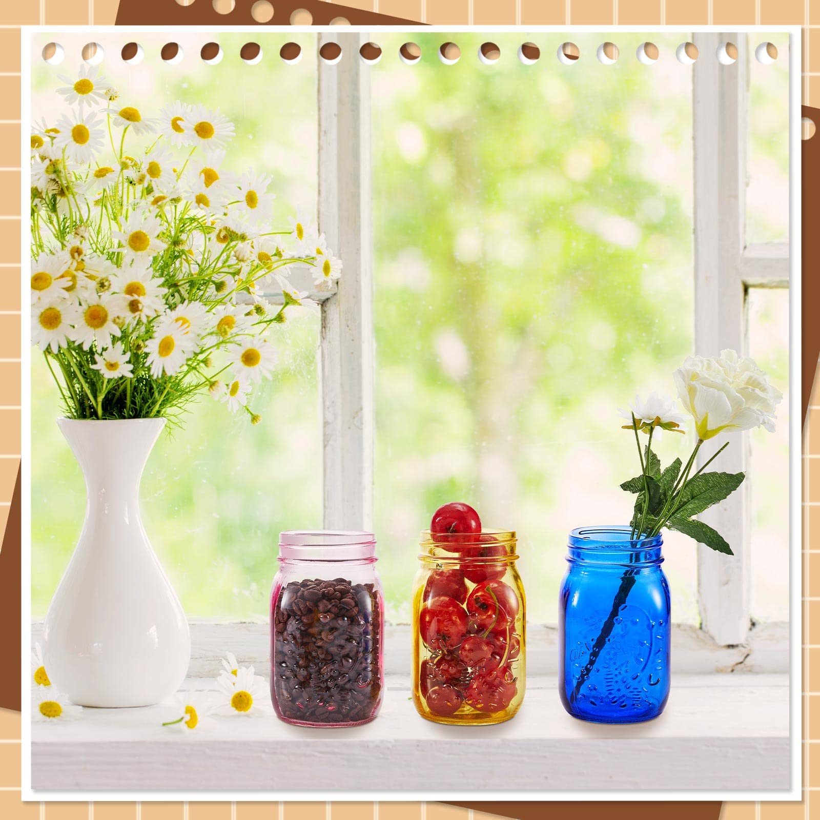 12 Pieces 32 oz Colored Mason Jars Glass Mason Jars with Lids Glass Wide Mouth Canning Jar NOT Allowed Dishwasher(Cute Colors)