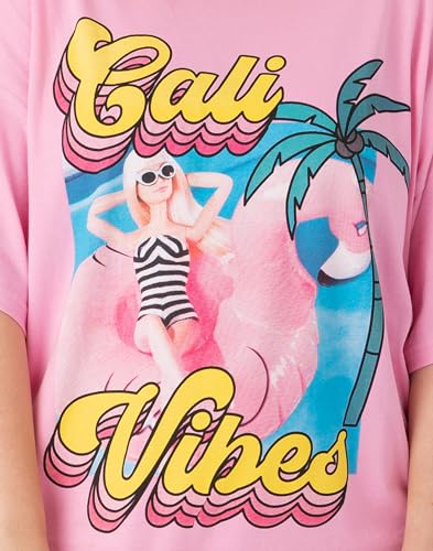 Barbie Womens Oversized T-Shirt Dress | Ladies California Vibes Doll Short Sleeve Summer Outfit | Pink Graphic Tee