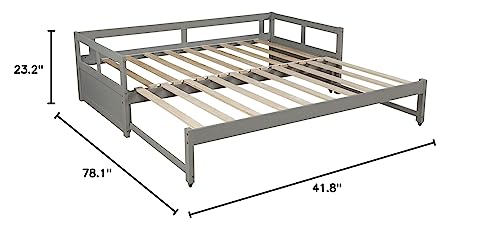 RUNWON Extendable Daybed with Trundle,Wooden Platform Sofa Bedframe Space Saving Twin to King Size Extend Bed Furniture for Bedroom Living Room