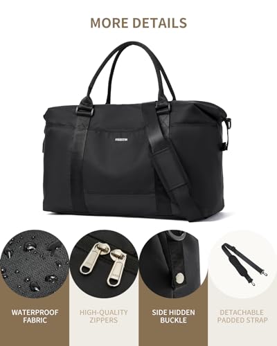 FIGESTIN Duffle Bag for Women Girls Weekender/Overnight Bag Lightweight Carry On Tote Bag Black