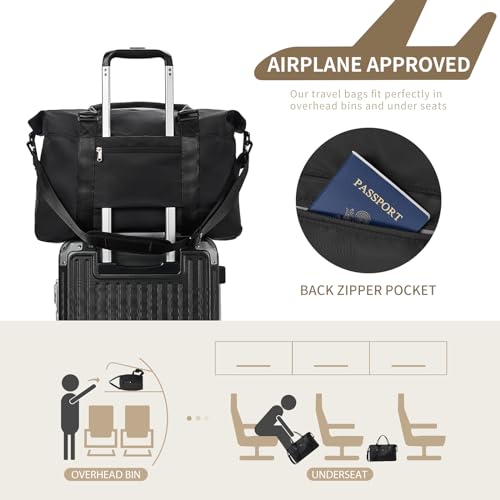 FIGESTIN Duffle Bag for Women Girls Weekender/Overnight Bag Lightweight Carry On Tote Bag Black