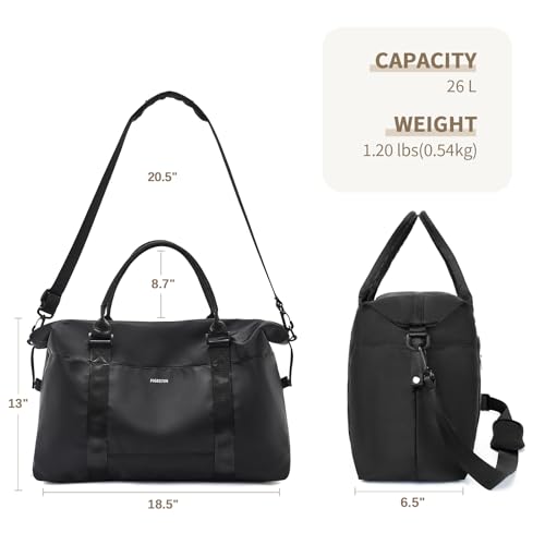 FIGESTIN Duffle Bag for Women Girls Weekender/Overnight Bag Lightweight Carry On Tote Bag Black