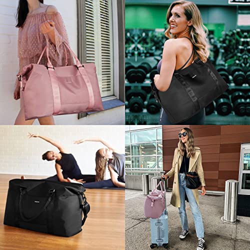 FIGESTIN Duffle Bag for Women Girls Weekender/Overnight Bag Lightweight Carry On Tote Bag Black