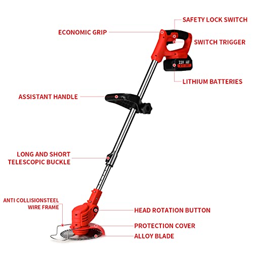 Cordless Weed Wacker,Battery Powered Weed Wacker 3 in 1 Rechargeable Weed Wacker Electric for Lawn Garden Yard, Includes 2 * 3.aH Batteries