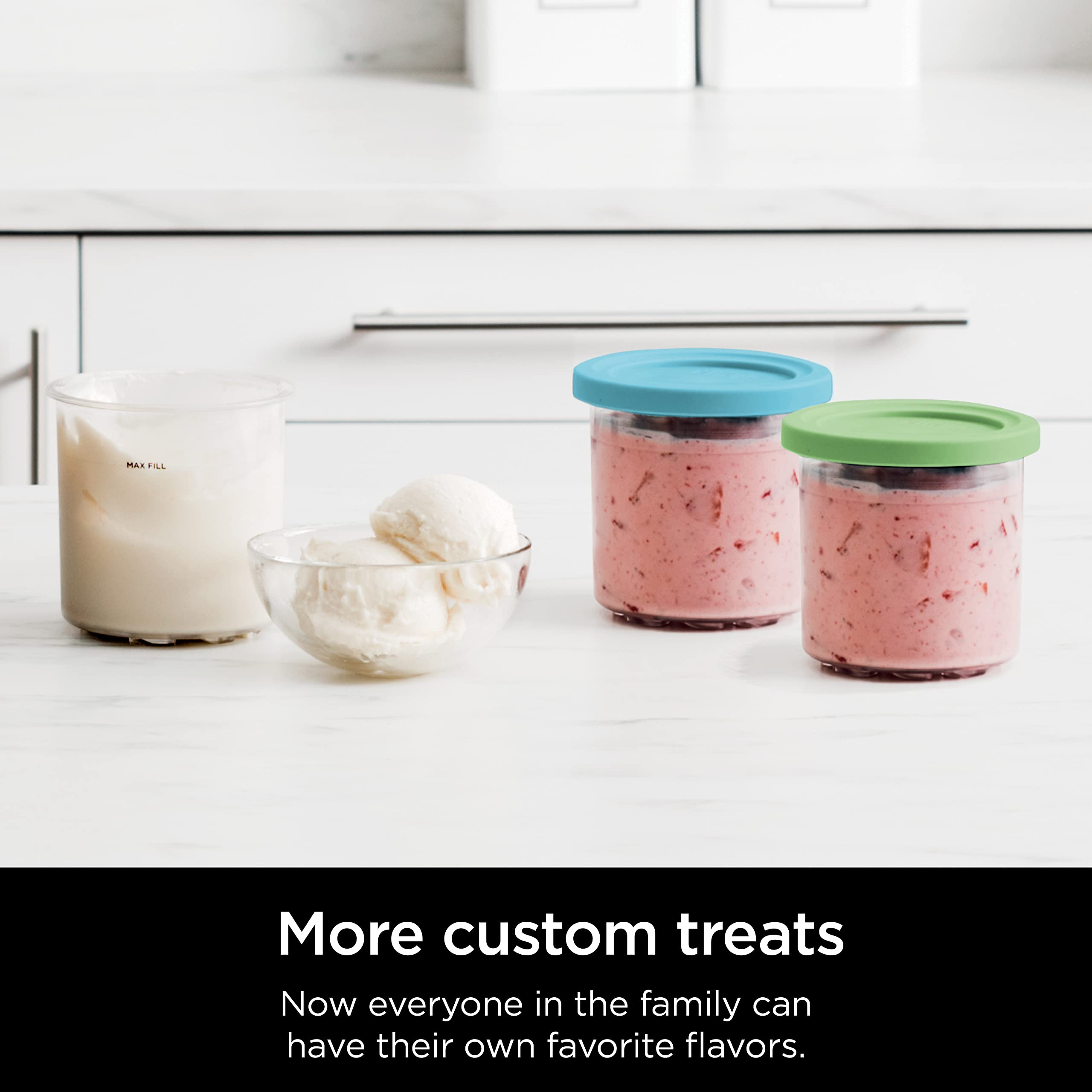 Ninja NC299AMZ CREAMi Ice Cream Maker, Matte Black & XSKPLID2CD Pints 2 Pack, Compatible with NC299AMZ & NC300s Series Creami Ice Cream Makers, BPA-Free & Dishwasher Safe, Lime & Aqua Lids, 1