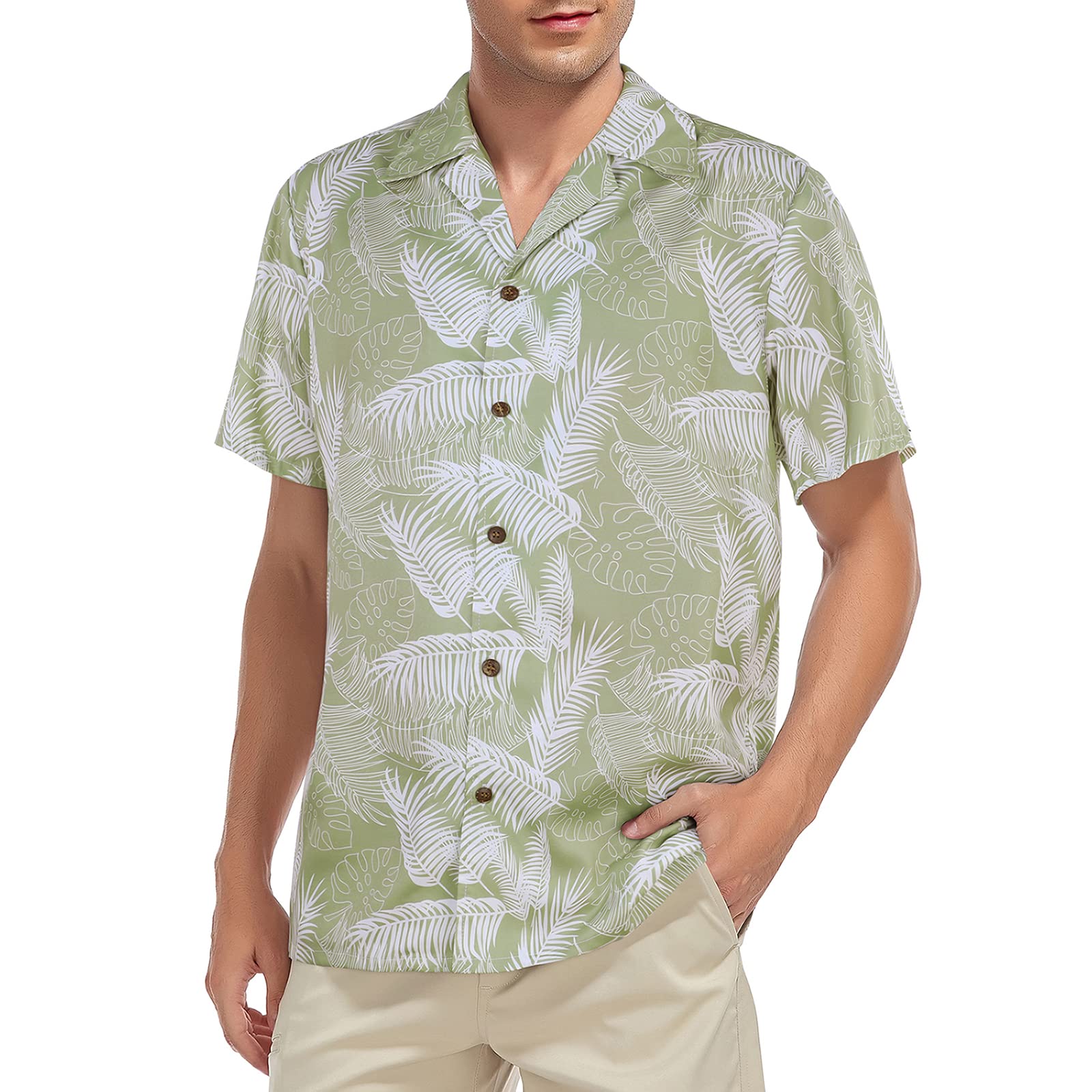 Men's Hawaiian Shirts Casual Button Down Short Sleeve Shirt Floral Aloha Beach Tropical Shirt Palm Leaf Green Small