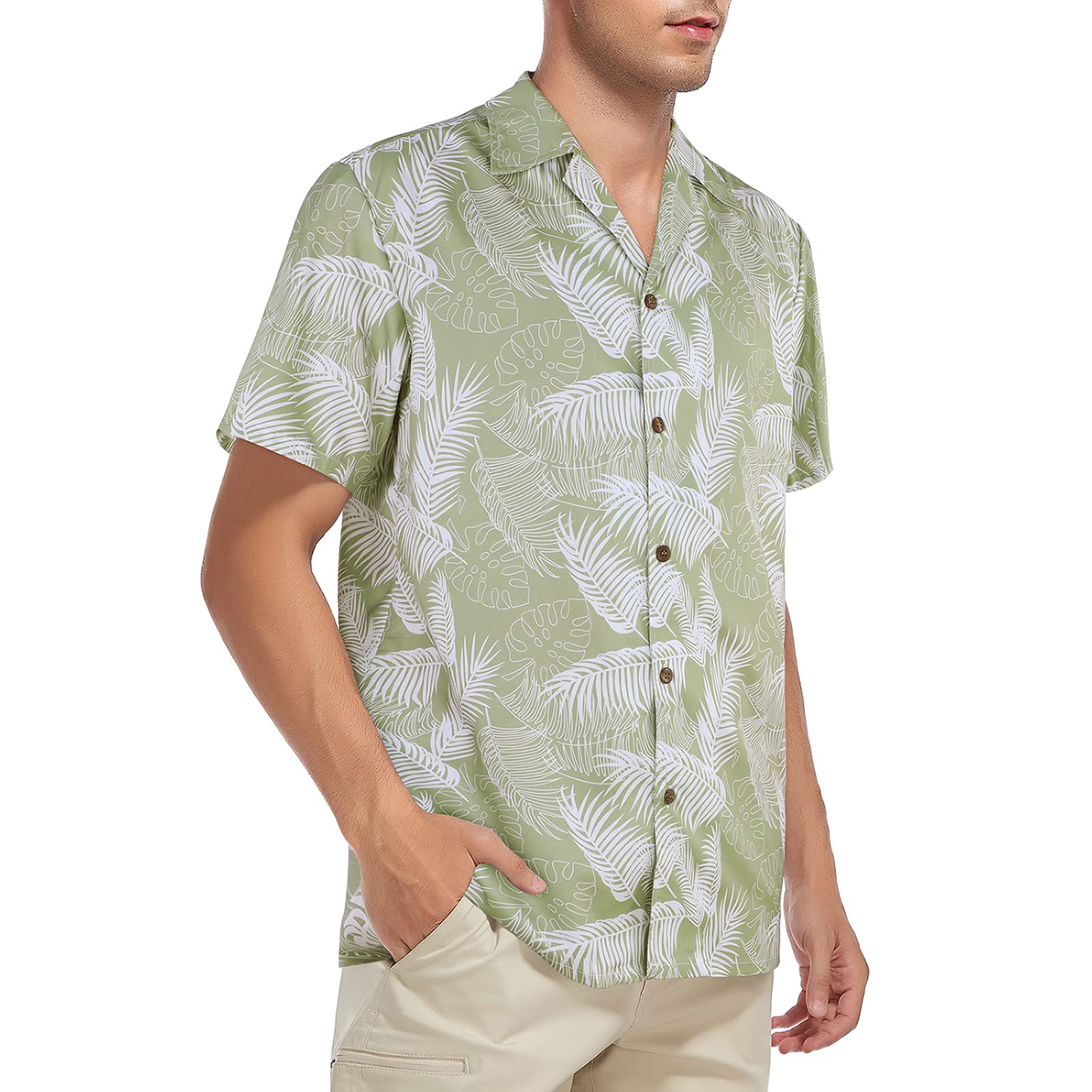 Men's Hawaiian Shirts Casual Button Down Short Sleeve Shirt Floral Aloha Beach Tropical Shirt Palm Leaf Green Small