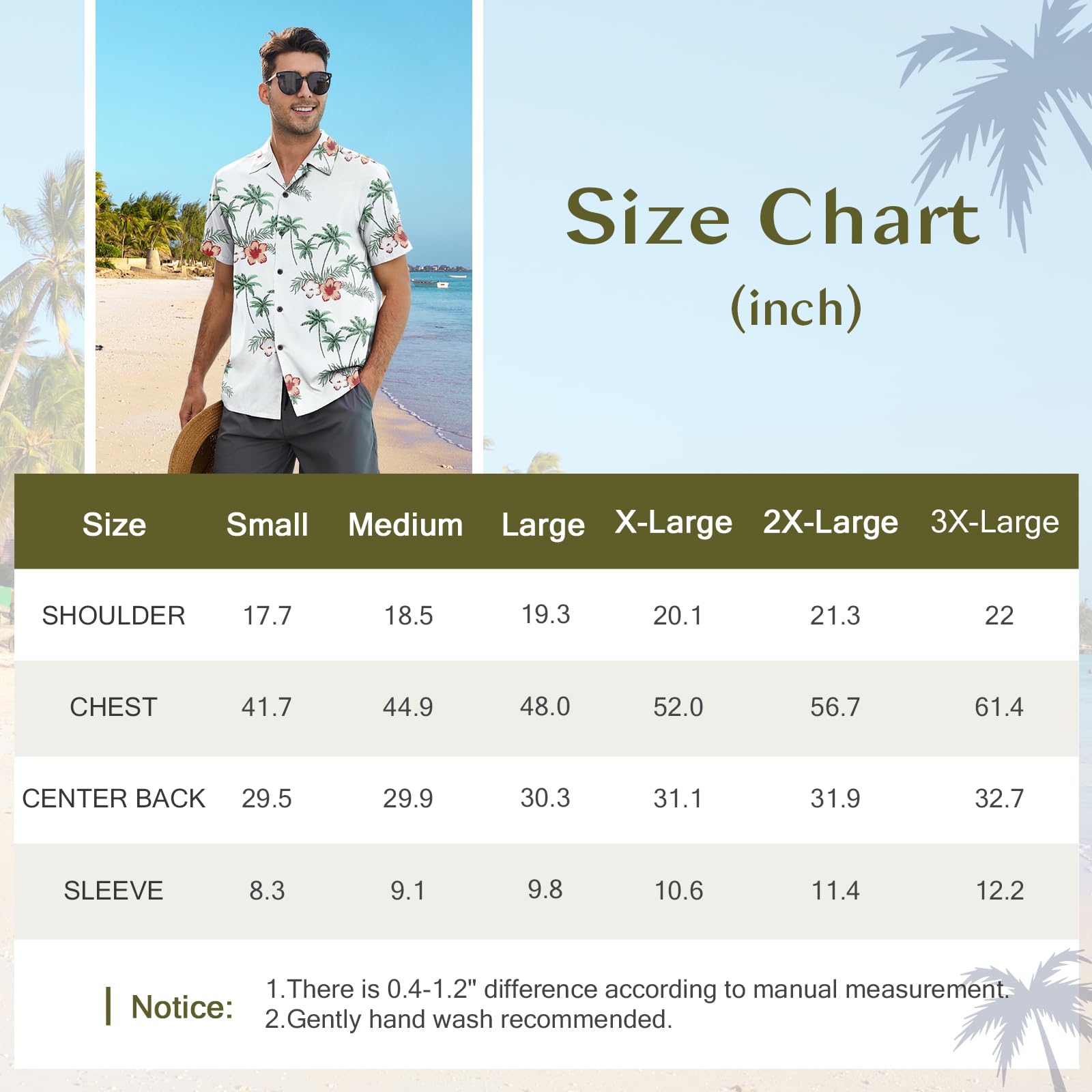 Men's Hawaiian Shirts Casual Button Down Short Sleeve Shirt Floral Aloha Beach Tropical Shirt Palm Leaf Green Small