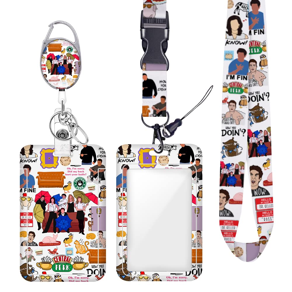 Id Badge Holder with Lanyard Retractable Badge Reel Funny TV Show Merchandise Fans Merch Friendship Gifts Stuff Lanyards for Id Badges Vertical Id Protector Badge Clip for Friends Nurse Doctor Teacher