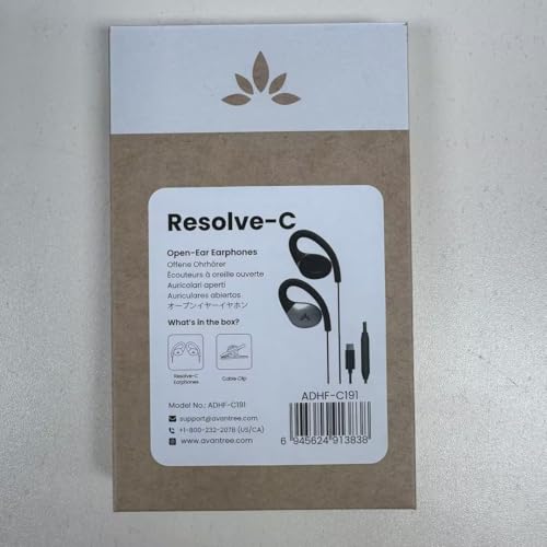 Avantree Resolve-C - USB-C Wired Open-Ear Earbuds with Mic & in-Line Volume Control, Designed for Small to Medium Ears and Compatible with New iPhone 15 & 16, Samsung, Google & Android Type C Phones