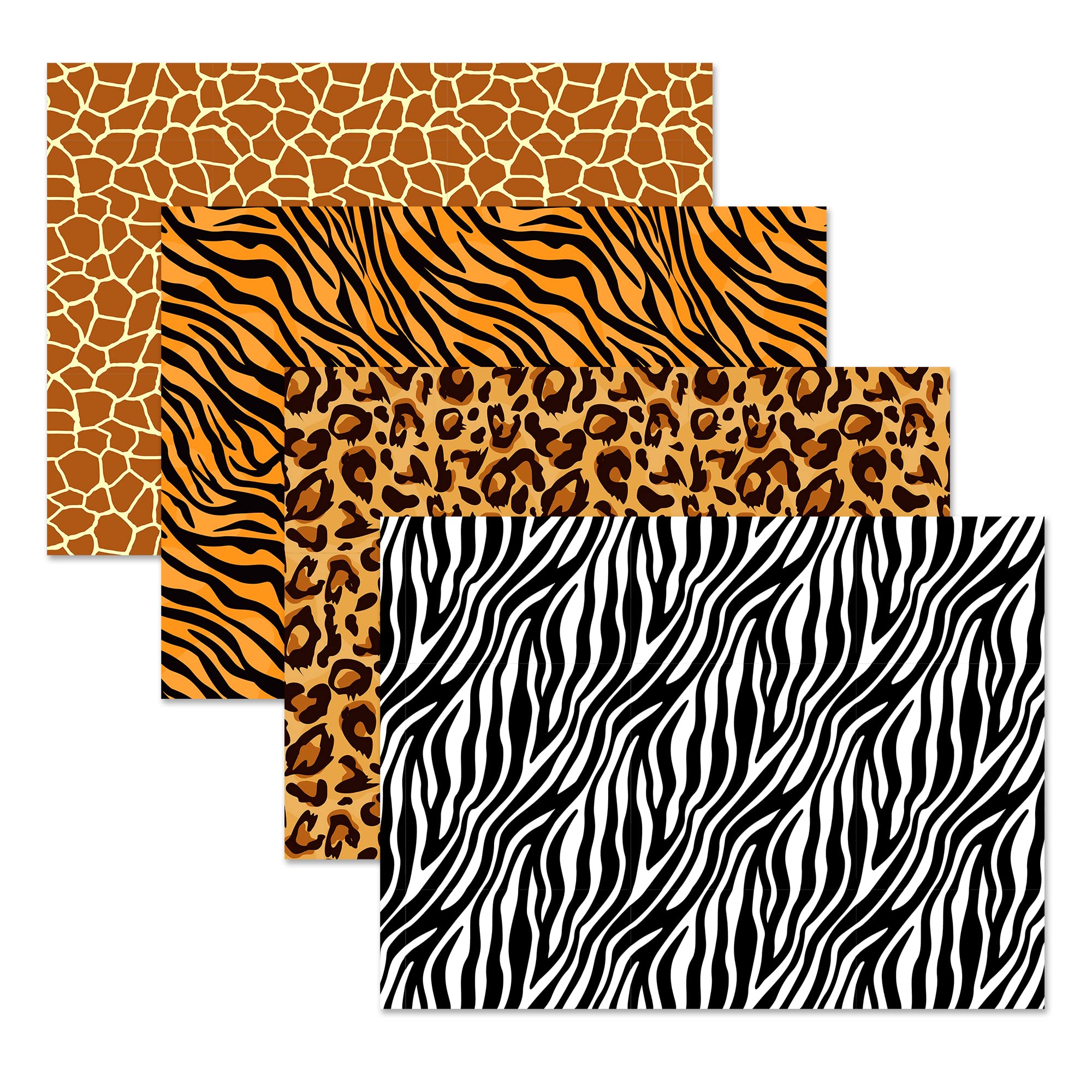 Jungle Safari Animal Print Wrapping Paper Set, 8 Sheets Leopard Animal Print Gift Wrapping Paper 4 Design Jungle Zoo Animal Print Party Supplies for Safari Zoo Birthday Party Supplies 20'' x 27''