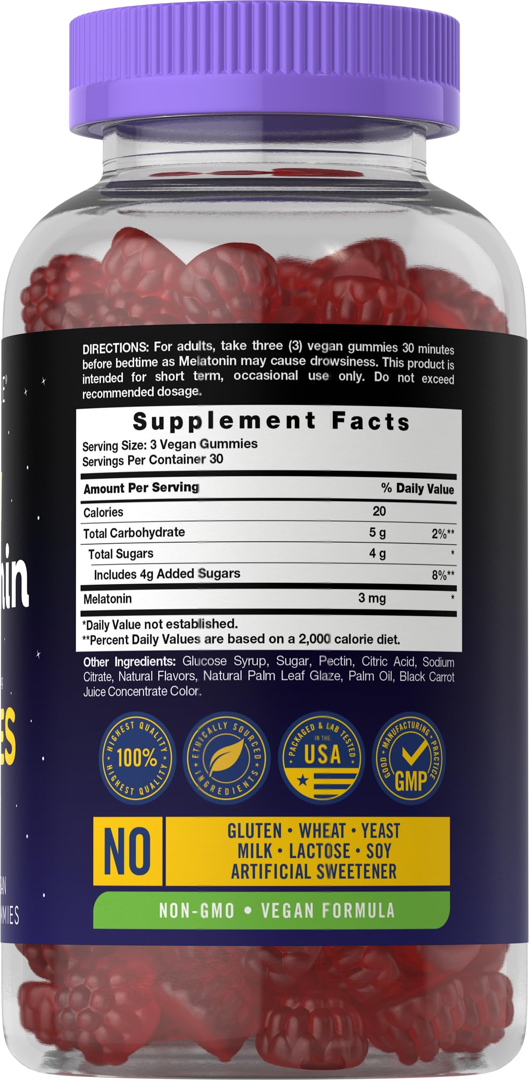 Carlyle Melatonin Gummies 3mg | 90 Count | Fruit Flavor Gummy Supplement | 100% Drug Free Support | Vegan, Non-GMO, Gluten Free