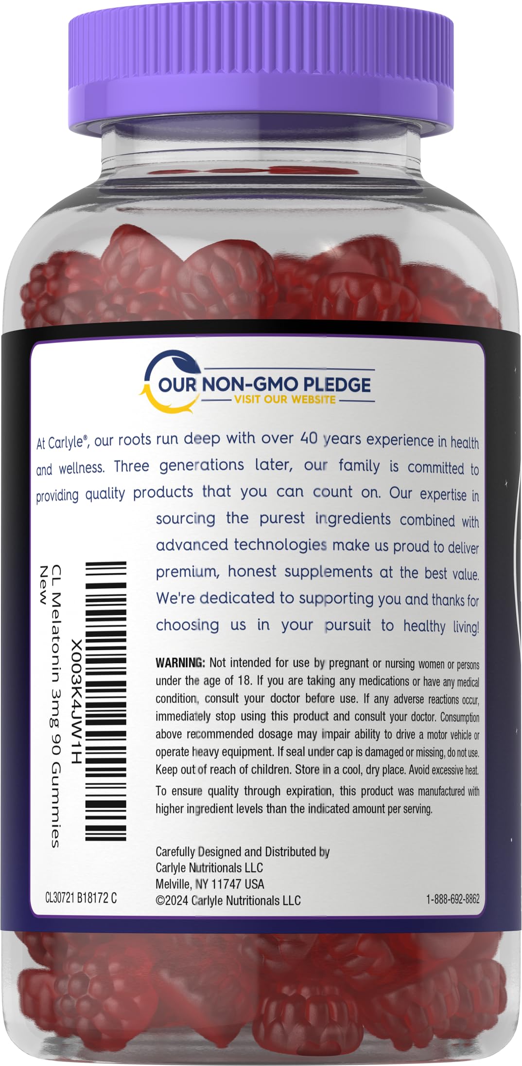 Carlyle Melatonin Gummies 3mg | 90 Count | Fruit Flavor Gummy Supplement | 100% Drug Free Support | Vegan, Non-GMO, Gluten Free