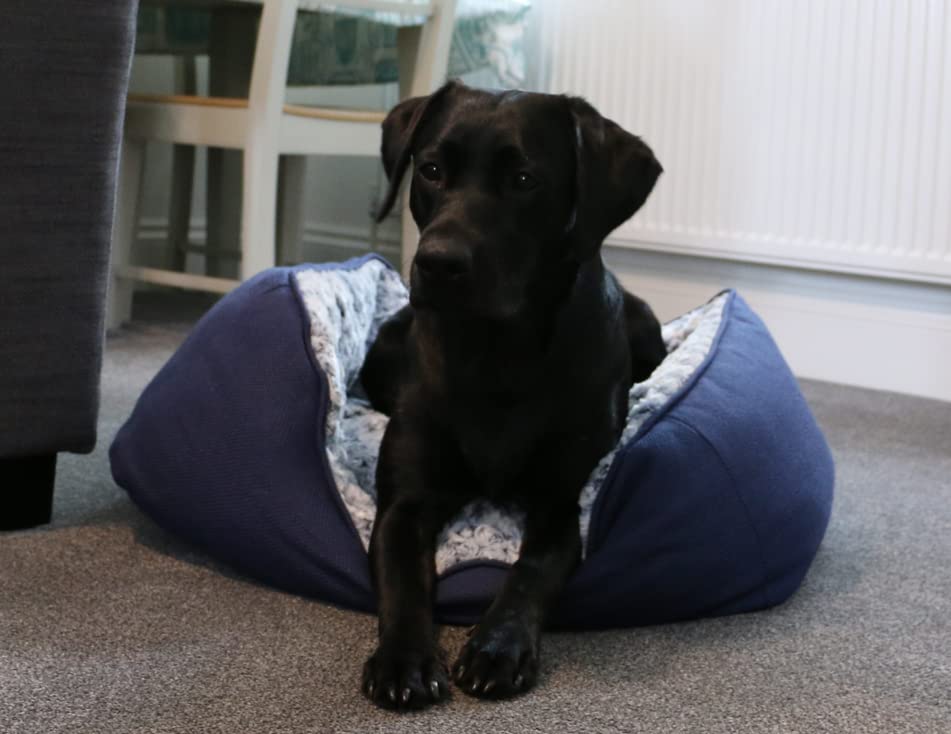 Sleepy Paws Ancol Square Bed for Dogs Navy and Iced Plush 70 x 60cm,Blue