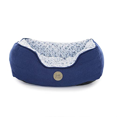 Sleepy Paws Ancol Square Bed for Dogs Navy and Iced Plush 70 x 60cm,Blue