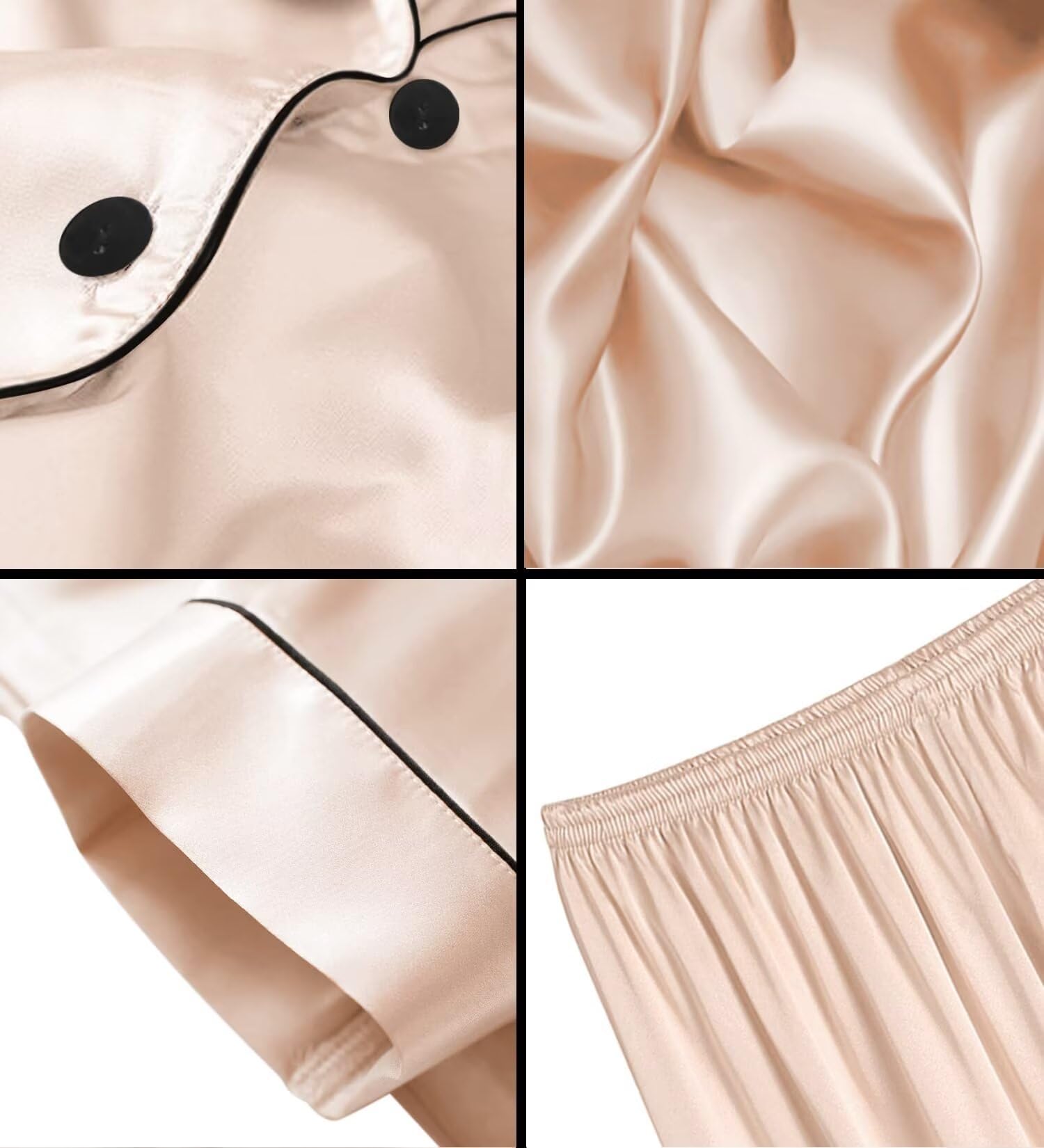 SWOMOG Kid's Silk Pajamas 3 Piece Girls Boys Satin Pajamas Set Button-Down PJs Sets Soft Lounge Sets Short Sleeve Sleepwear Champagne