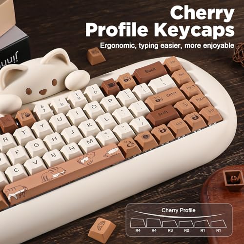 YUNZII Coffee Cat Dye Sub PBT Keycaps,152 Full Keys Dye Sublimation Custom Keycap Set with Key Puller for Cherry Gateron MX Switches Mechanical Gaming Keyboard (Cherry Profile, Coffee Cat)