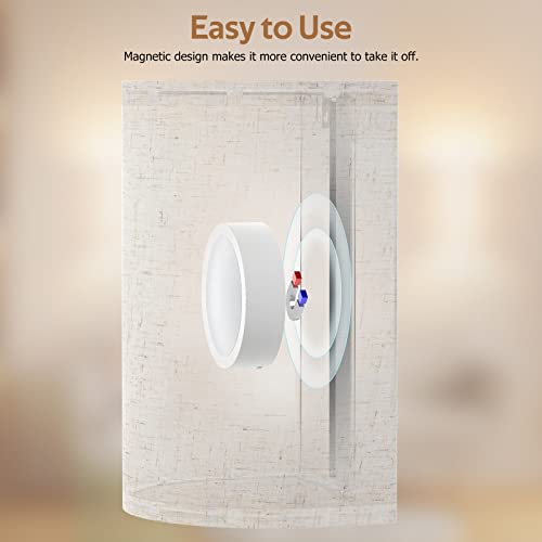 Wall Sconces Set of Two, Battery Rechargeable 3 Colors Changeable Dimmable Wall Lights Fixtures with Remote Control Fabric Height Wall Lamp Sconces for Bedroom Living Room Hallway