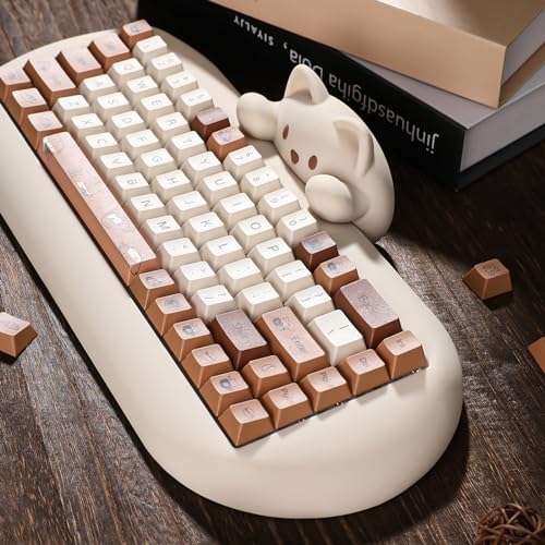 YUNZII Coffee Cat Dye Sub PBT Keycaps,152 Full Keys Dye Sublimation Custom Keycap Set with Key Puller for Cherry Gateron MX Switches Mechanical Gaming Keyboard (Cherry Profile, Coffee Cat)