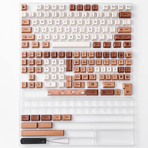 YUNZII Coffee Cat Dye Sub PBT Keycaps,152 Full Keys Dye Sublimation Custom Keycap Set with Key Puller for Cherry Gateron MX Switches Mechanical Gaming Keyboard (Cherry Profile, Coffee Cat)