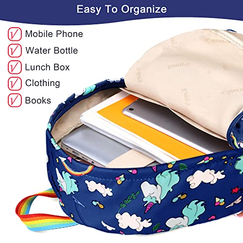 Kemy's Toddler Backpack for Girls Boys, Water Resistant Preschool Kids Backpacks, Cute Lightweight Girls Backpack(Blue Unicorn)