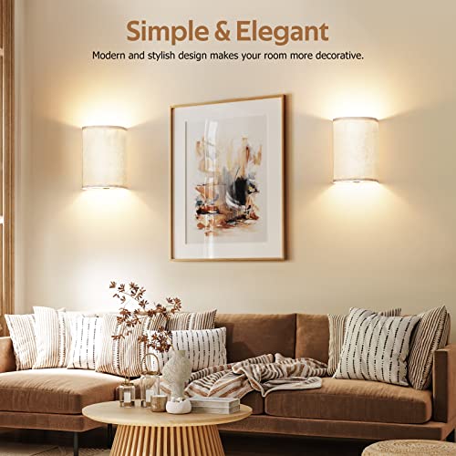 Wall Sconces Set of Two, Battery Rechargeable 3 Colors Changeable Dimmable Wall Lights Fixtures with Remote Control Fabric Height Wall Lamp Sconces for Bedroom Living Room Hallway