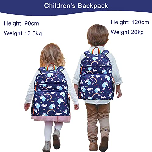 Kemy's Toddler Backpack for Girls Boys, Water Resistant Preschool Kids Backpacks, Cute Lightweight Girls Backpack(Blue Unicorn)