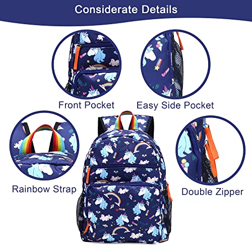 Kemy's Toddler Backpack for Girls Boys, Water Resistant Preschool Kids Backpacks, Cute Lightweight Girls Backpack(Blue Unicorn)