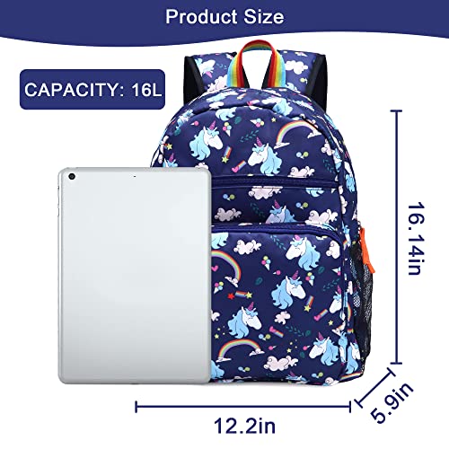 Kemy's Toddler Backpack for Girls Boys, Water Resistant Preschool Kids Backpacks, Cute Lightweight Girls Backpack(Blue Unicorn)
