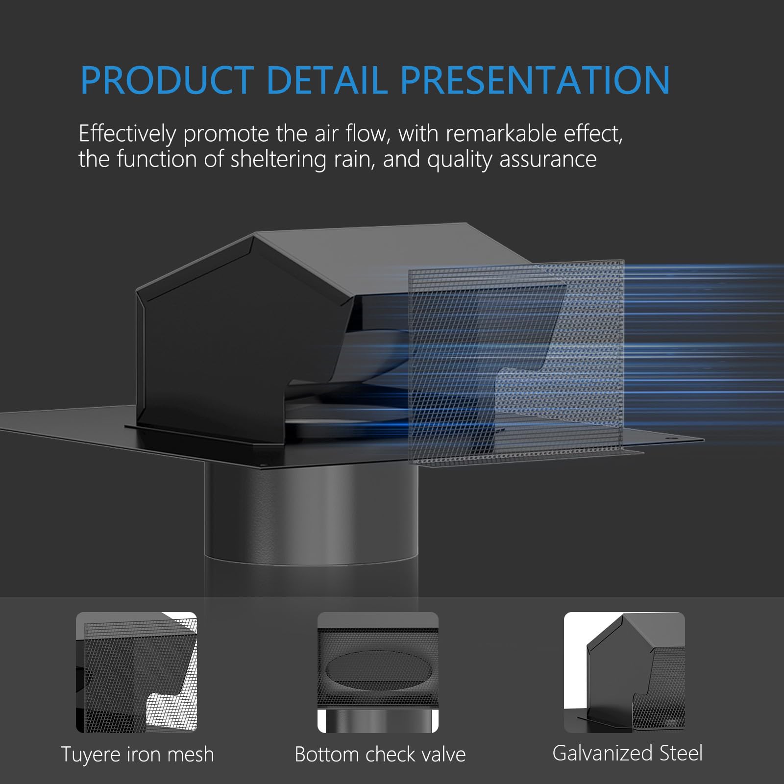Roof Vent Cap - Hon&Guan Roof Vents 4 Inch Galvanized Steel Bathroom 4 Roof Exhaust Vent for Ventilation System-with Damper, Black