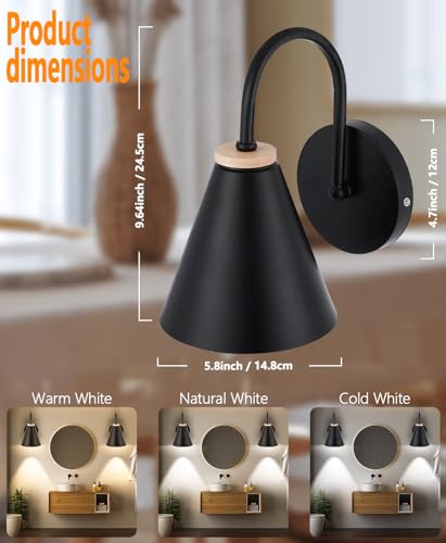 Battery Operated Black Industrial Wall Sconce Set of 2, Easy to Install Not Wires, USB Rechargeable Battery with Remote Control Led Light, Dimmable Wall Lamp Fixtures for Bedroom Farmhouse Gallery RV