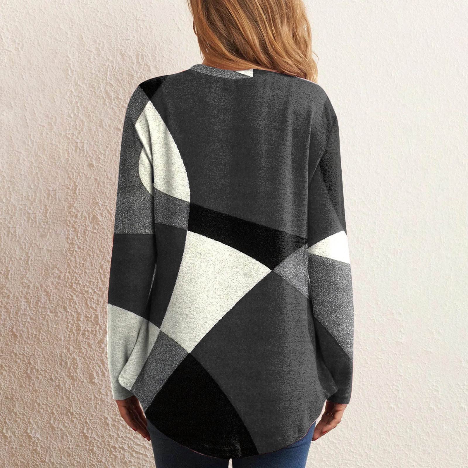 Camisas de Manga Larga para Mujer Color Block Workout Tops Túnica Cuello Redondo Sudadera Camisetas artísticas,Gray,Medium