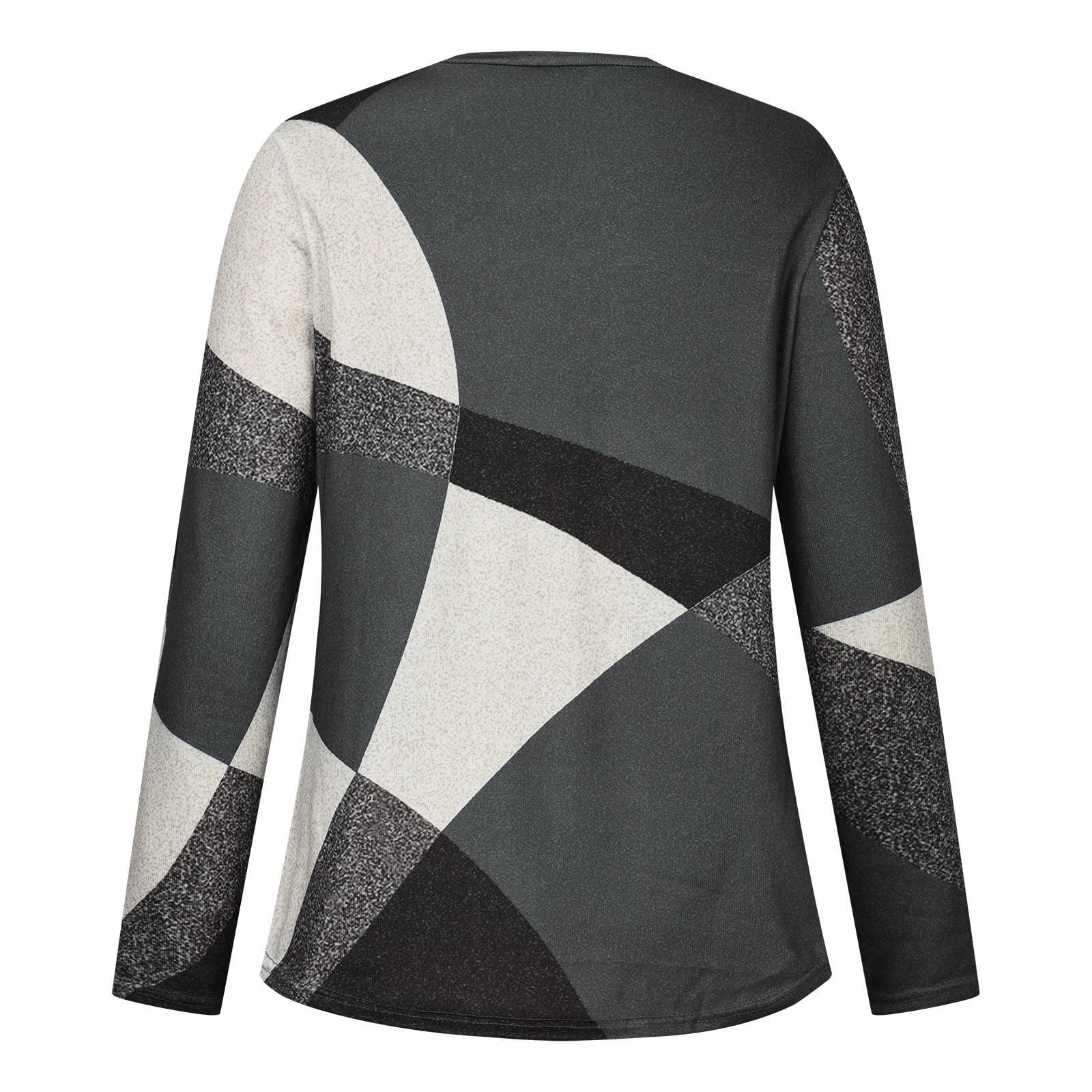 Camisas de Manga Larga para Mujer Color Block Workout Tops Túnica Cuello Redondo Sudadera Camisetas artísticas,Gray,Medium