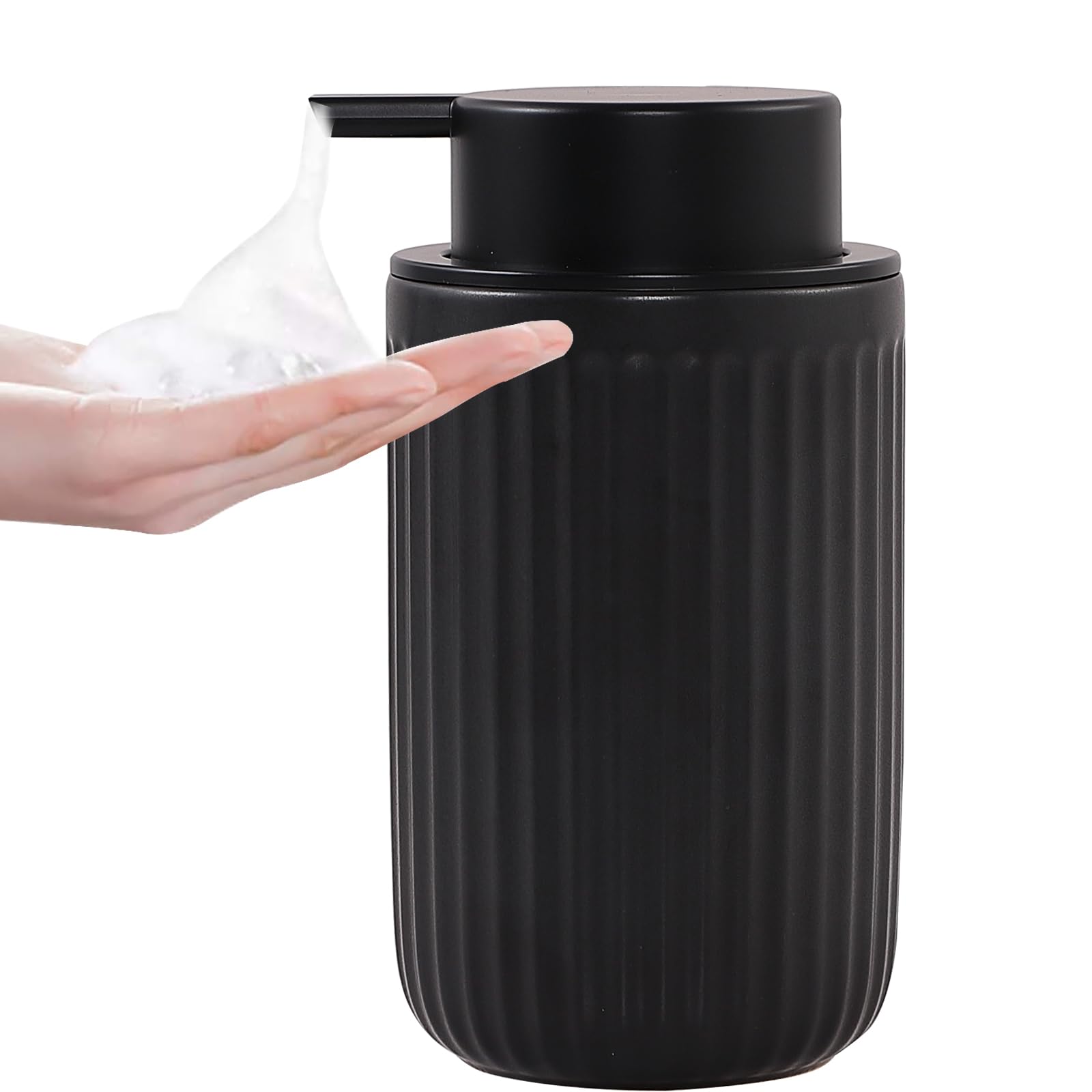 BSDISP Ceramic Foam Hand Dish Liquid Black Soap Dispenser for Bathroom, 12 oz Refillable Lotion Soap Dispenser with Black Pump, Modern Home Bathroom Decor