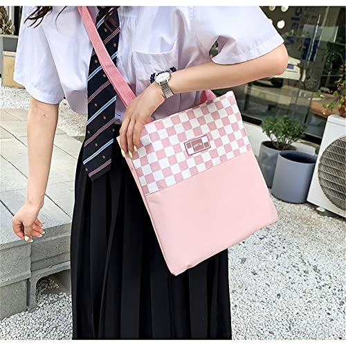 Checkered Kawaii Backpack 5Pcs Set Cute Aesthetic School Bags Combo Set for Girls Preppy Backpacks for School, School Bag Sets with Pencil Box Lunch Box Bag (Pink, One Size)
