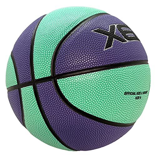 XEDGE Basketball Size 5/6/7 Composite Leather Street Basketball Indoor Outdoor Game Ball with Needle,Pump and Carry Bag (Green & Purple, Size 6)