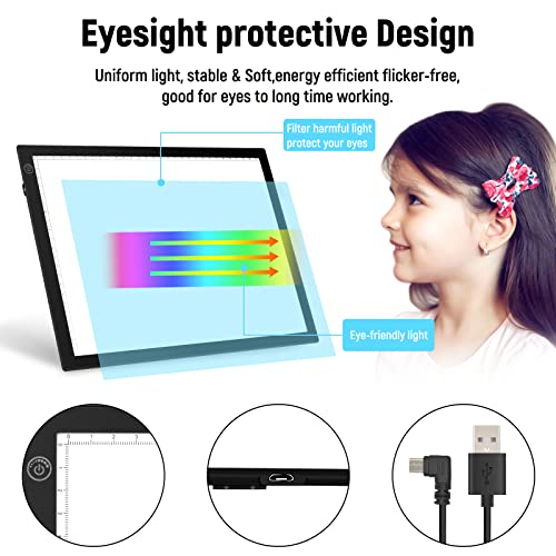 LED A4 Light Tracing Box, Artcraft Light Pad, Portable Light Table Tracer for Diamond Art, Artists Drawing, Sketching, Animation, Stencilling