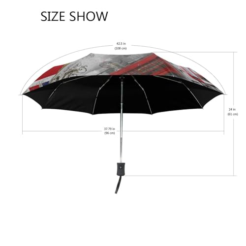 SLHFPX Compact Travel Umbrella London Union Jack Retro Auto Umbrellas Windproof For Women Men Kids Portable Rain Sun Uv Folding Reverse Umbrella With Automatic Open Close Button