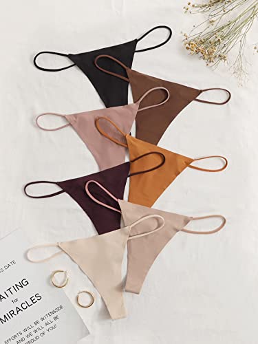 SOLY HUX Women's 7 Piece Low Rise G String Thongs Panty Underwear Black Brown Multi M
