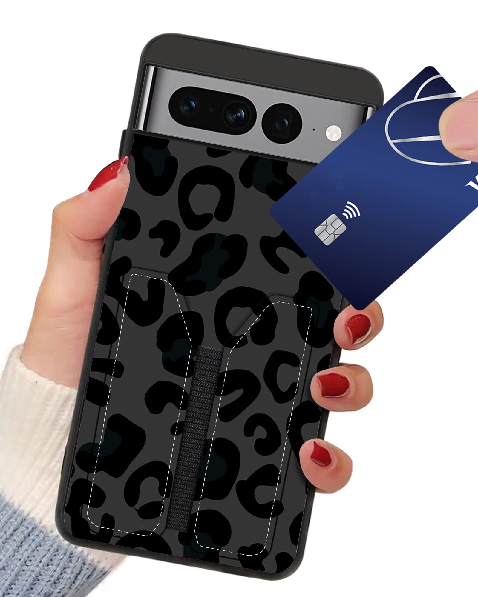 RYUITHDJP for Google Pixel 7 Pro Case Wallet Leather with Black Leopard Design Theme Phone Case for Google Pixel 7 Pro Case with Credit Card Slot Holder Shockproof Protectve Leather Case