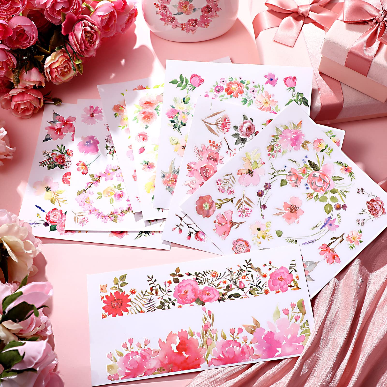 24 Sheets Rub on Transfers Flower Decor Stickers PET Iron on Transfers Plant Stickers Waterproof Vinyl Decals for Furniture Scrapbooking Diary Journals DIY Arts and Crafts Spring Decor (Floral)