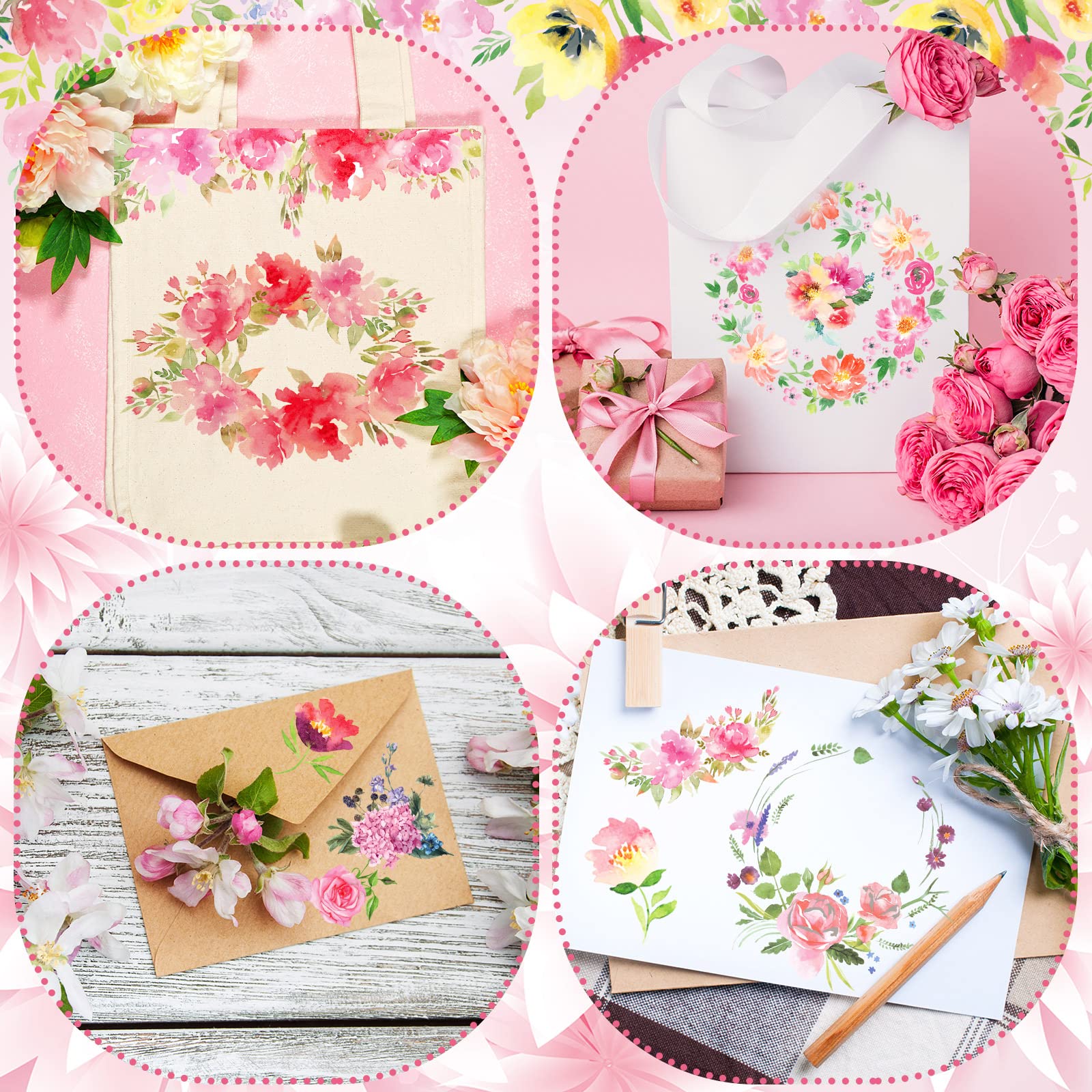 24 Sheets Rub on Transfers Flower Decor Stickers PET Iron on Transfers Plant Stickers Waterproof Vinyl Decals for Furniture Scrapbooking Diary Journals DIY Arts and Crafts Spring Decor (Floral)