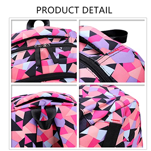 BEFUNIRISE School Backpack Girls Geometric Printed Primary Junior Middle High College Kids Boy Bookbag (Rosy, Large)