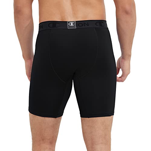 Champion Men's, Compression Shorts with Total Support Pouch, Moisture Wicking, 6" & 9", Black Reflective C Logo, Medium