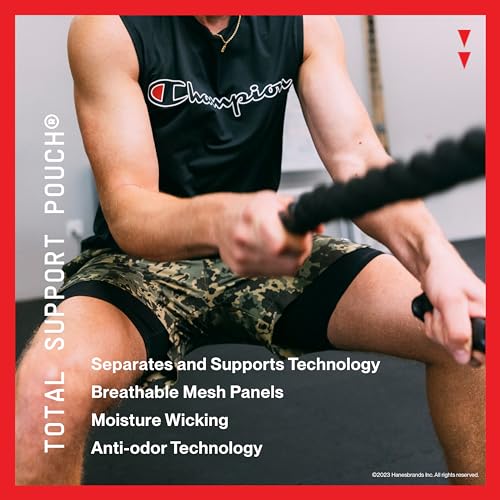 Champion Men's, Compression Shorts with Total Support Pouch, Moisture Wicking, 6" & 9", Black Reflective C Logo, Medium